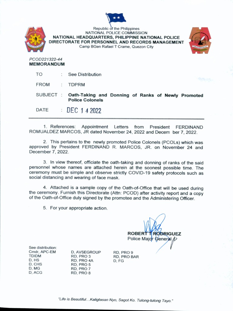 Oath Taking and Donning of Ranks of Newly Promoted Police Colonels | PDF