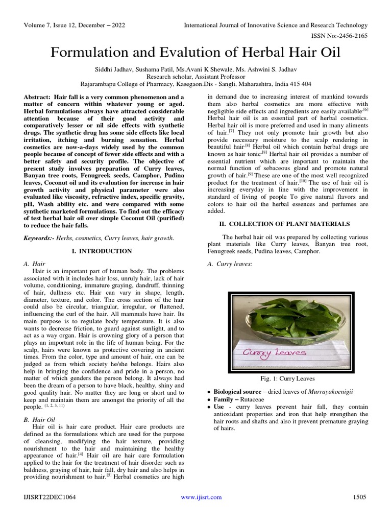 Formulation and Evalution of Herbal Hair Oil | PDF | Hair | Coconut