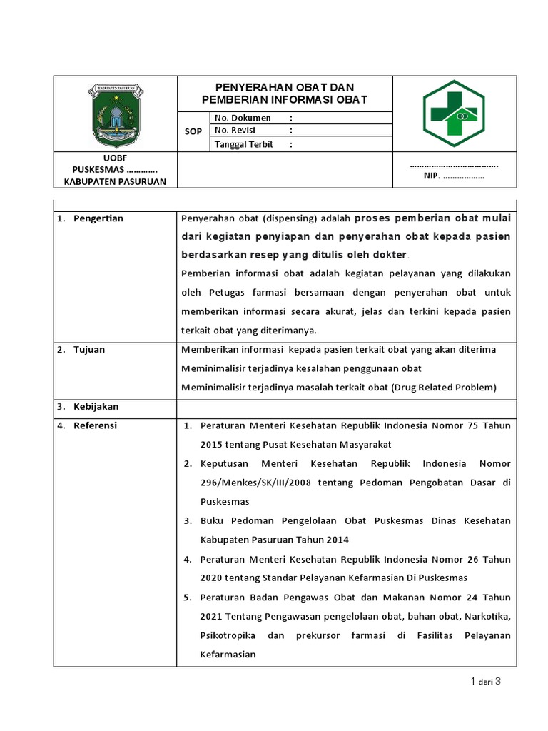 SOP PIO (Pemberian Informasi Obat) | PDF