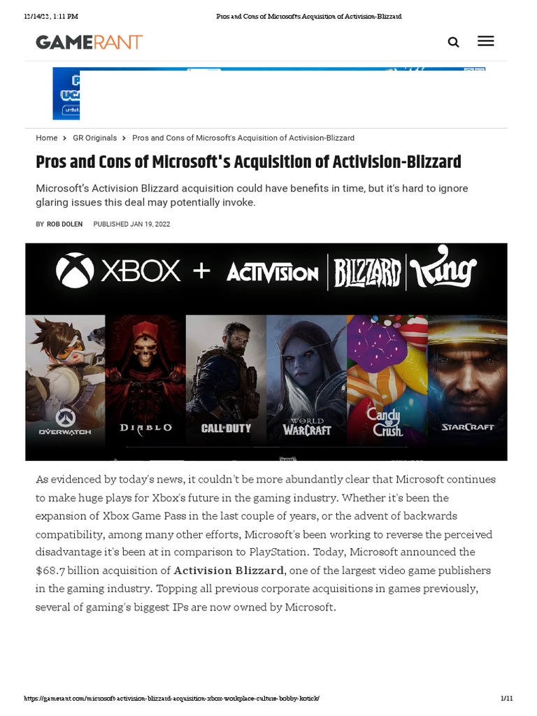 Pros and Cons of Microsoft's Acquisition of Activision-Blizzard | PDF ...