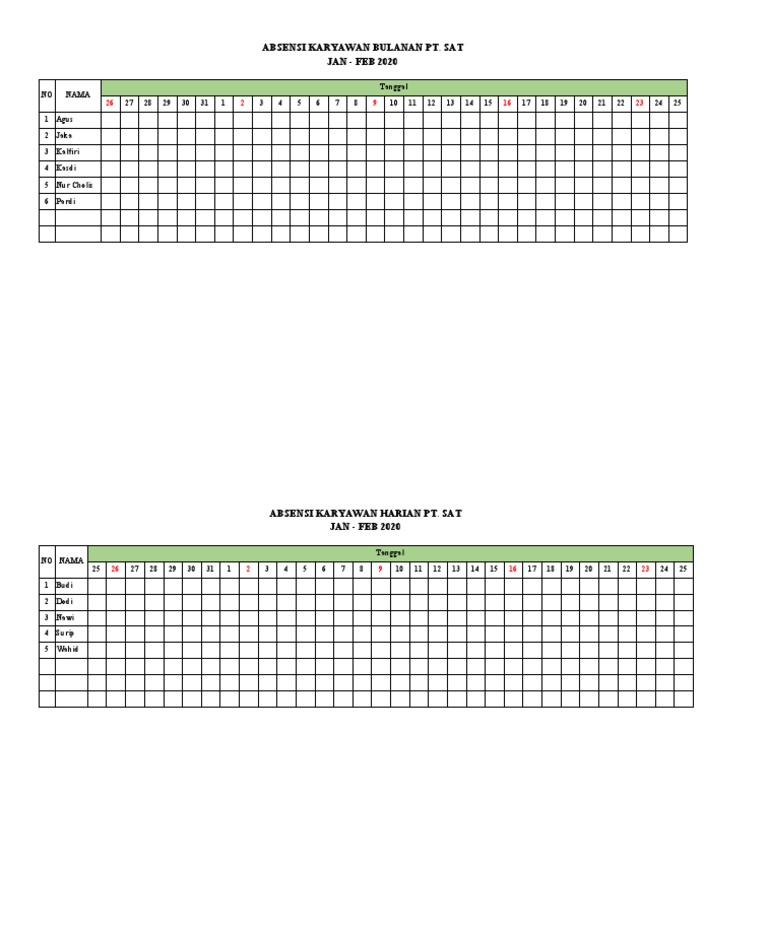 Absensi PT. SAT | PDF