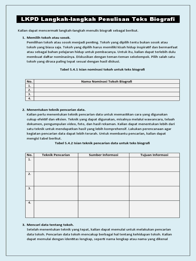 Lkpd Langkah Menulis Teks Biografi Pdf