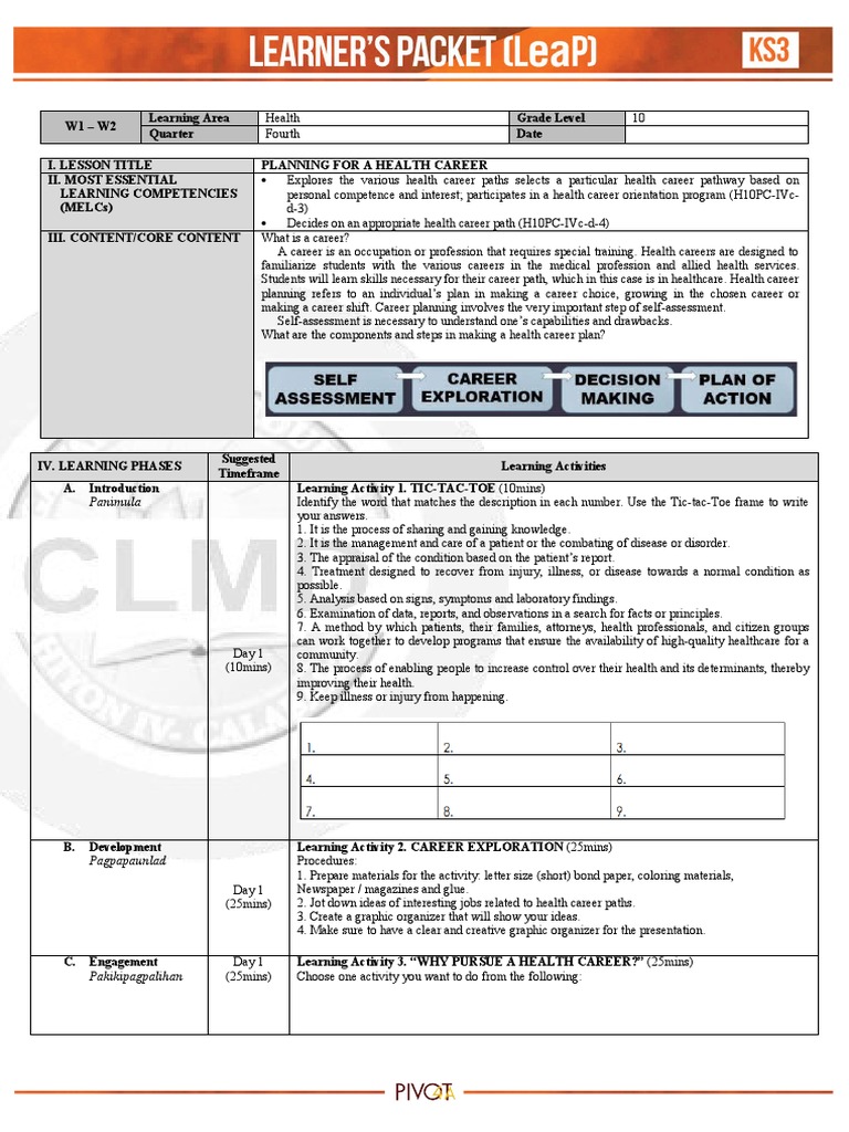 Edited V2 Final Health 10 Q3 MELC No 2 | PDF | Health Care | Learning