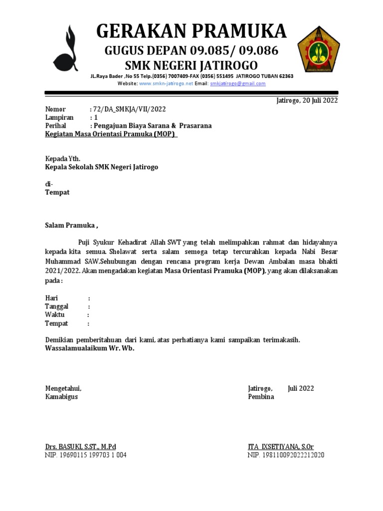 Proposal Kegiatan MOP Pramuka SMK Jatirogo | PDF