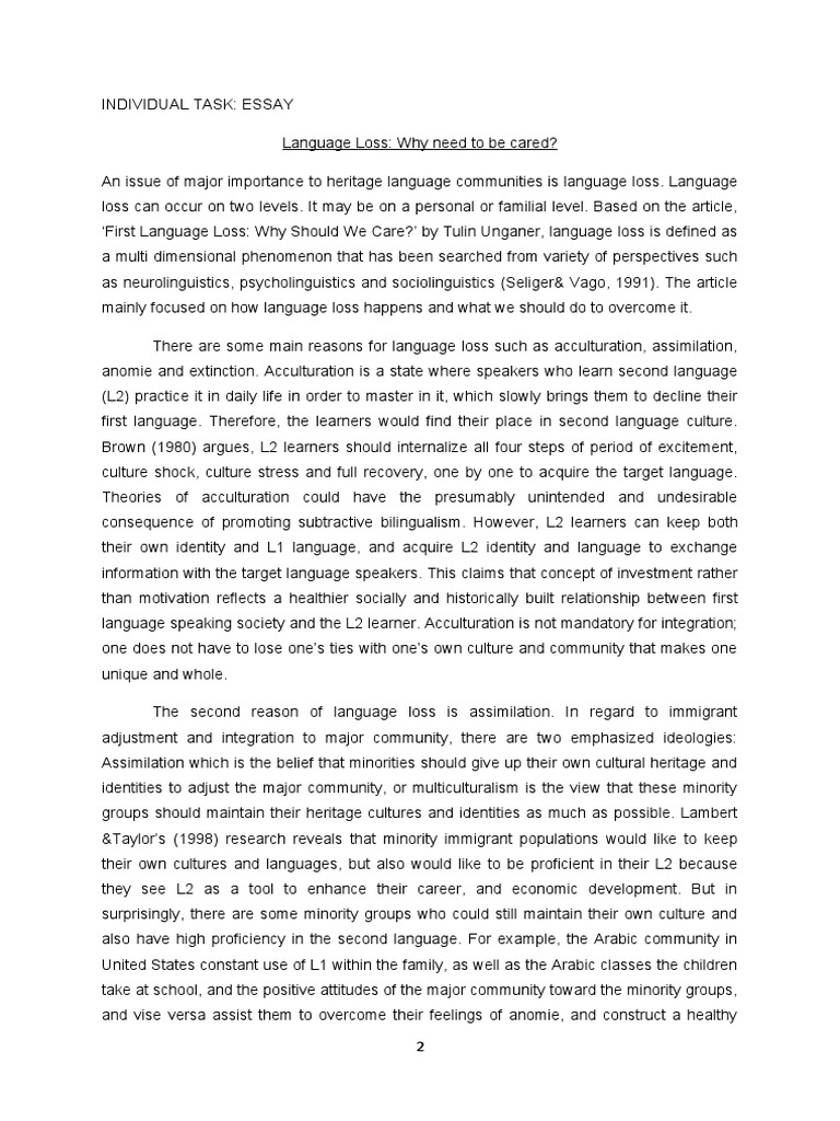 Reflection Language Loss | PDF | Second Language | Second Language Acquisition