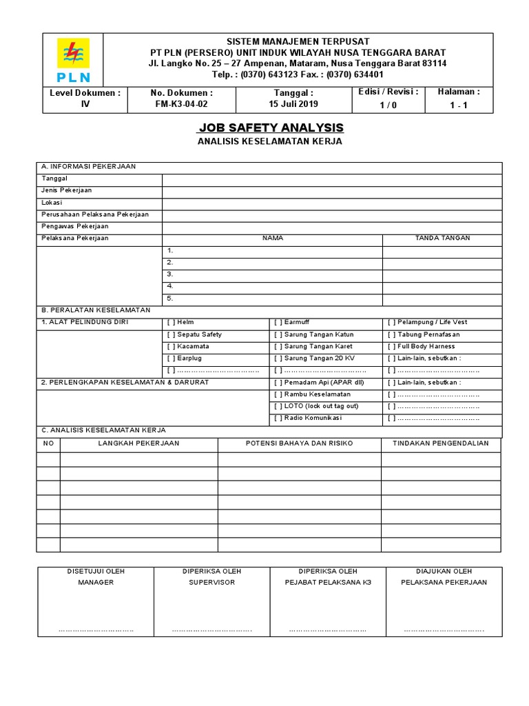 FM-K3-04-02 - Formulir Job Safety Analysis (Jsa) | PDF