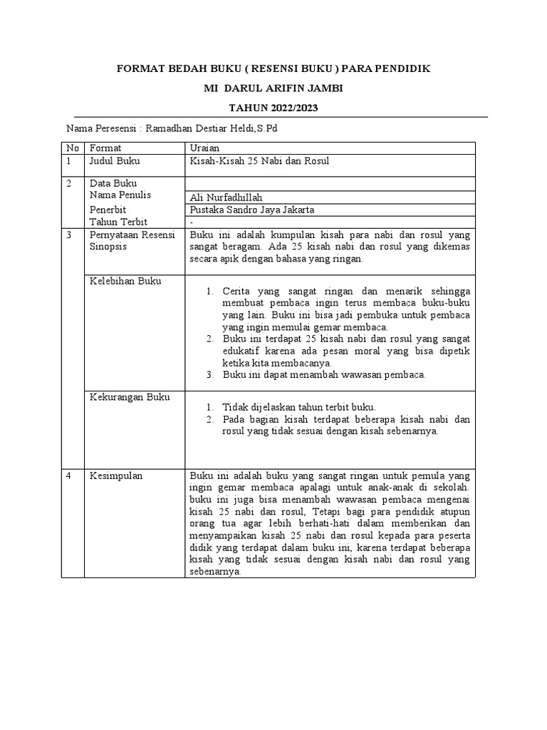 Format Bedah Buku RDH | PDF