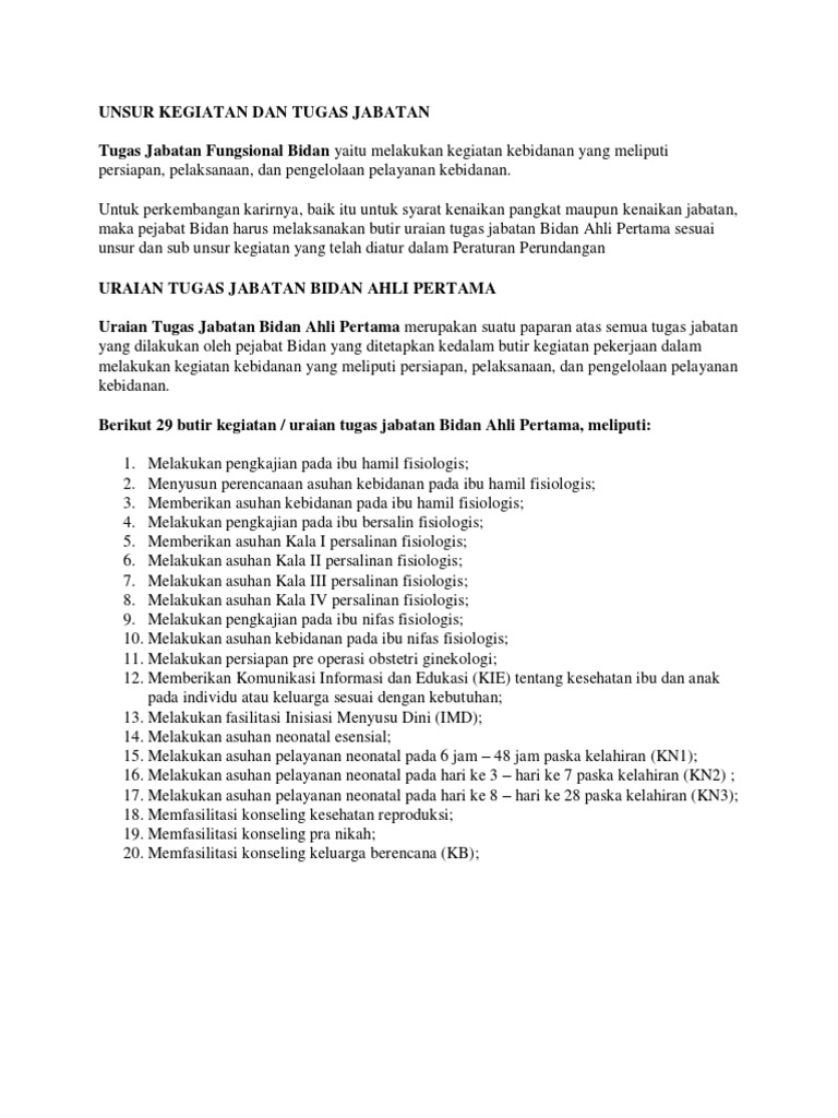Tugas Bidan Ahli Pertama | PDF