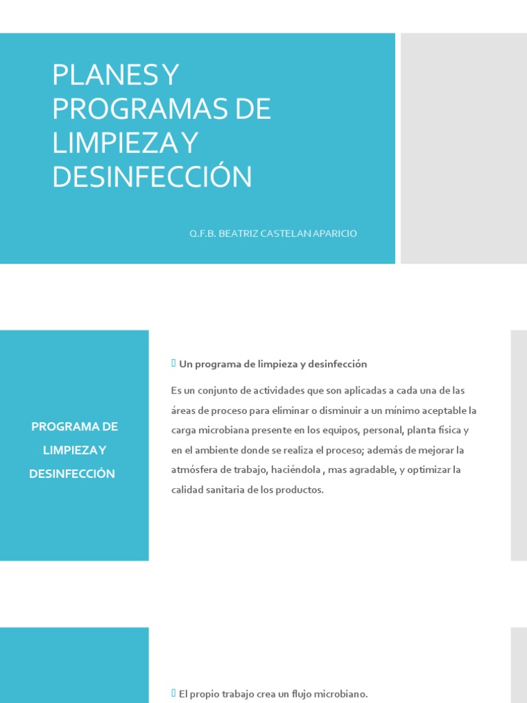 Planes y Programas de Limpieza y Desinfecci+Ôn | PDF | Agua | Esterilización (Microbiología)
