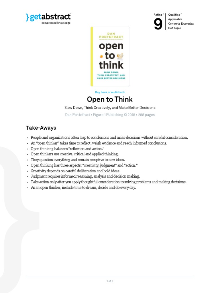 Open To Think - Book Summary | PDF | Thought | Critical Thinking