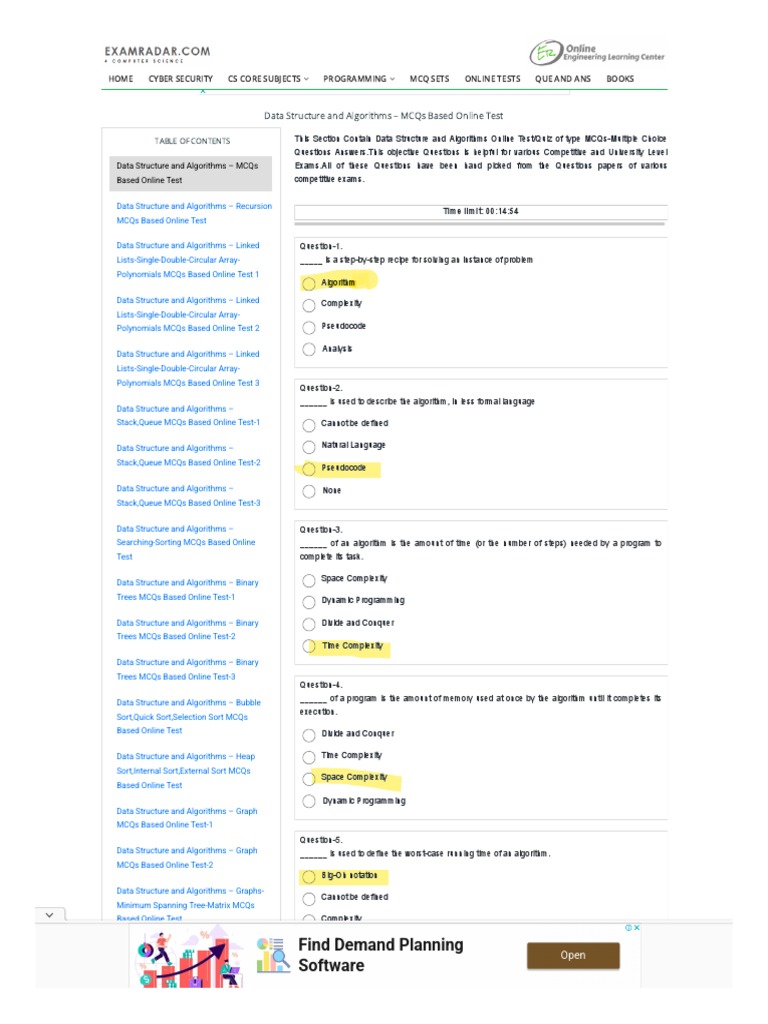 Examradar Com Data Structure Algorithms MCQ Based Online Tests 1 | PDF ... Examradar Com Data Structure Algorithms MCQ Based Online Tests 1 | PDF ...