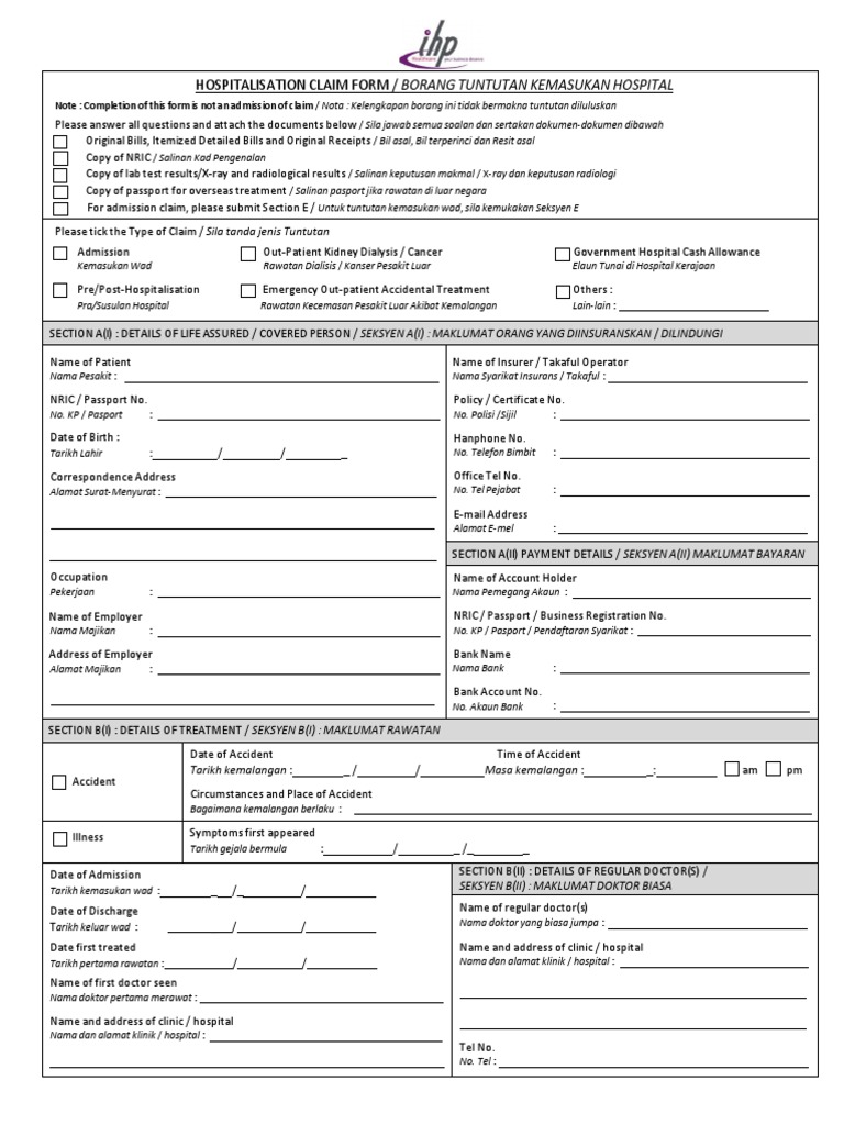 ZLIMB ZTMB IHP Hospitalisation Claim Form | PDF | Mental Disorder ...