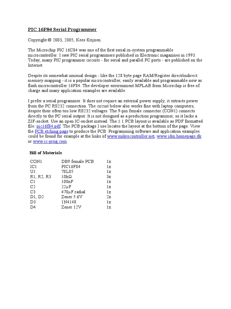 PIC 16F84 Serial Programmer | PDF