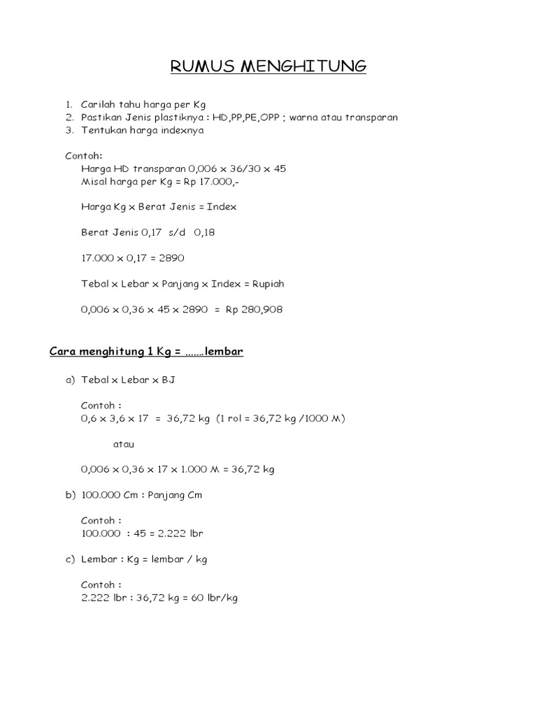 Rumus Menghitung HD, PP, Pe | PDF
