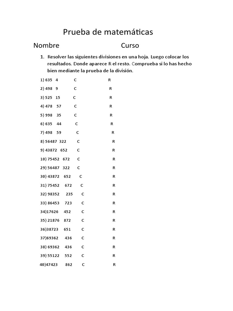Prueba de Matemáticas | PDF