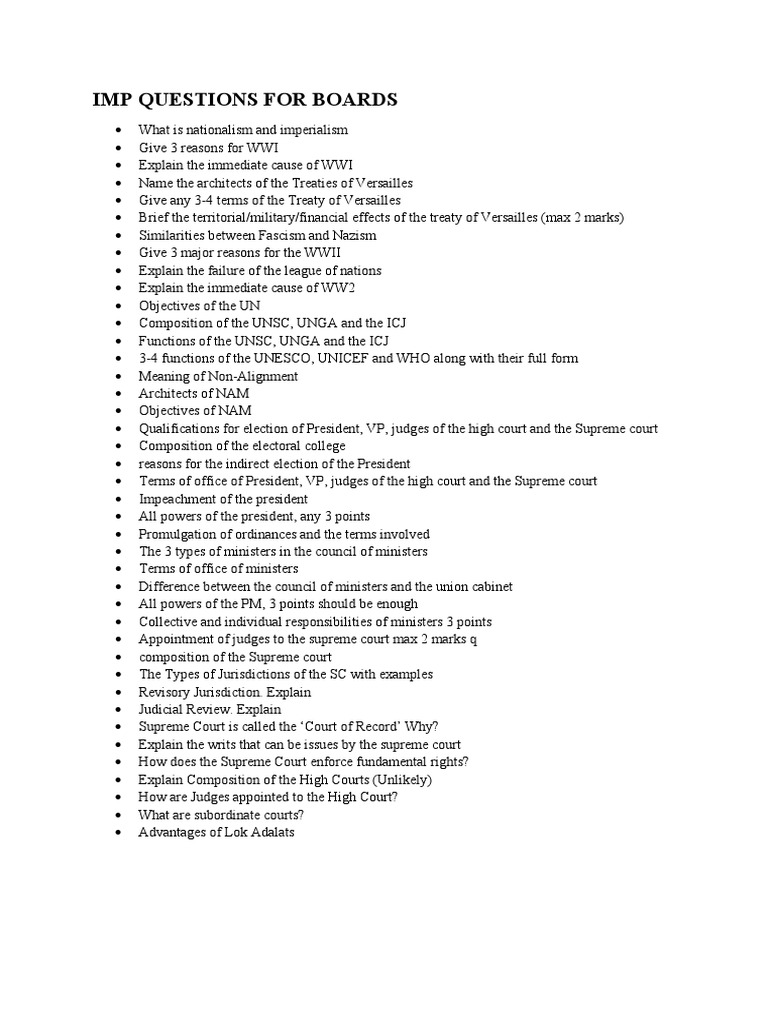 Imp Questions For Boards ICSE HISTORY | PDF