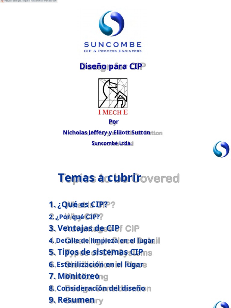 40 - Suncombe CIP Overview Presentation - En.es | PDF | Agua | Esterilización (Microbiología)