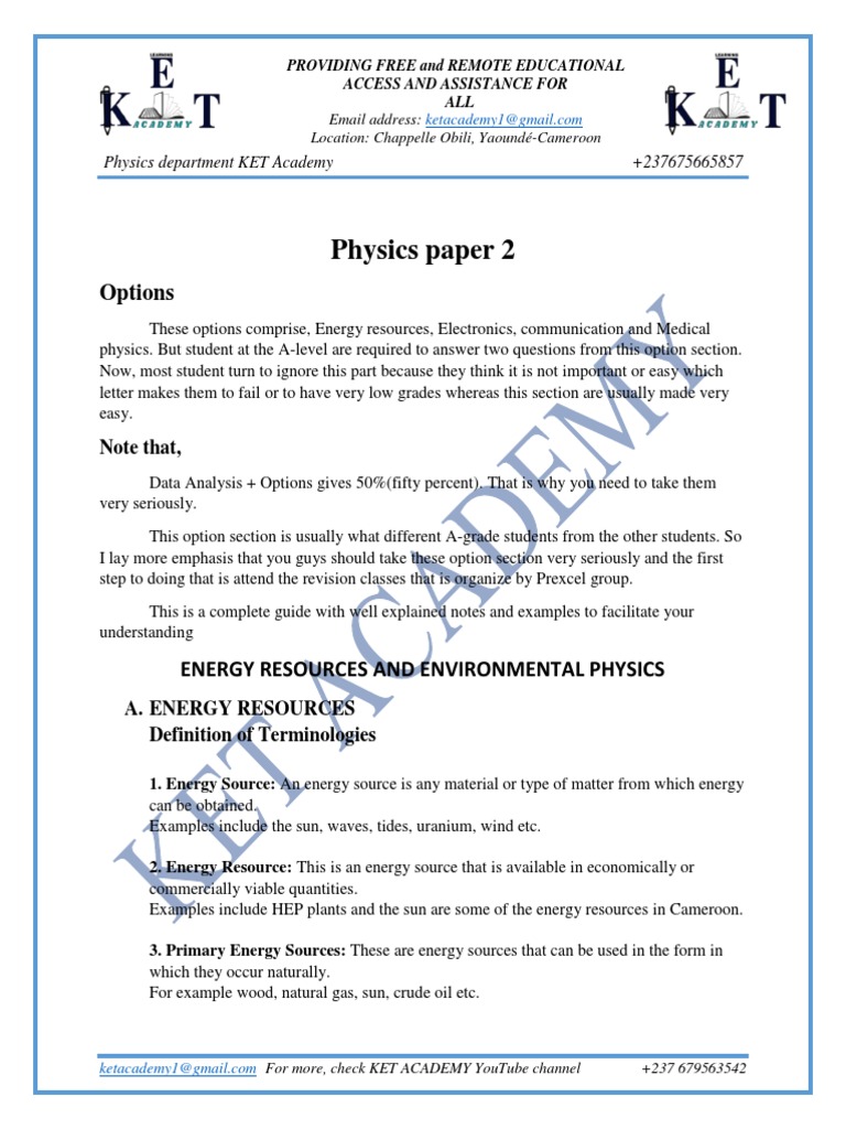 Energy Resources and Environmental Physics KET Academy | PDF | Nuclear ...