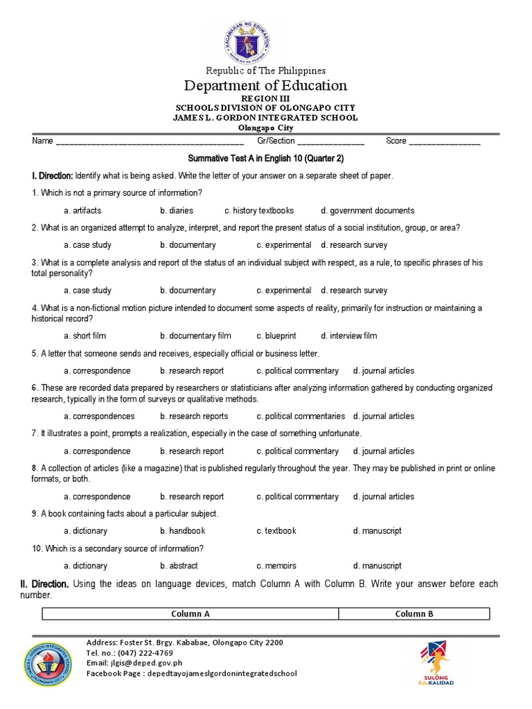 English 10 Summative Test A Q2 | PDF | Coca Cola | Adverb