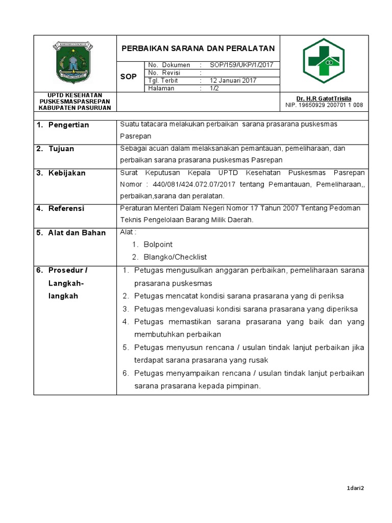 8.5.1.4 Sop Perbaikan Sarana Dan Peralatan. Ok. | PDF