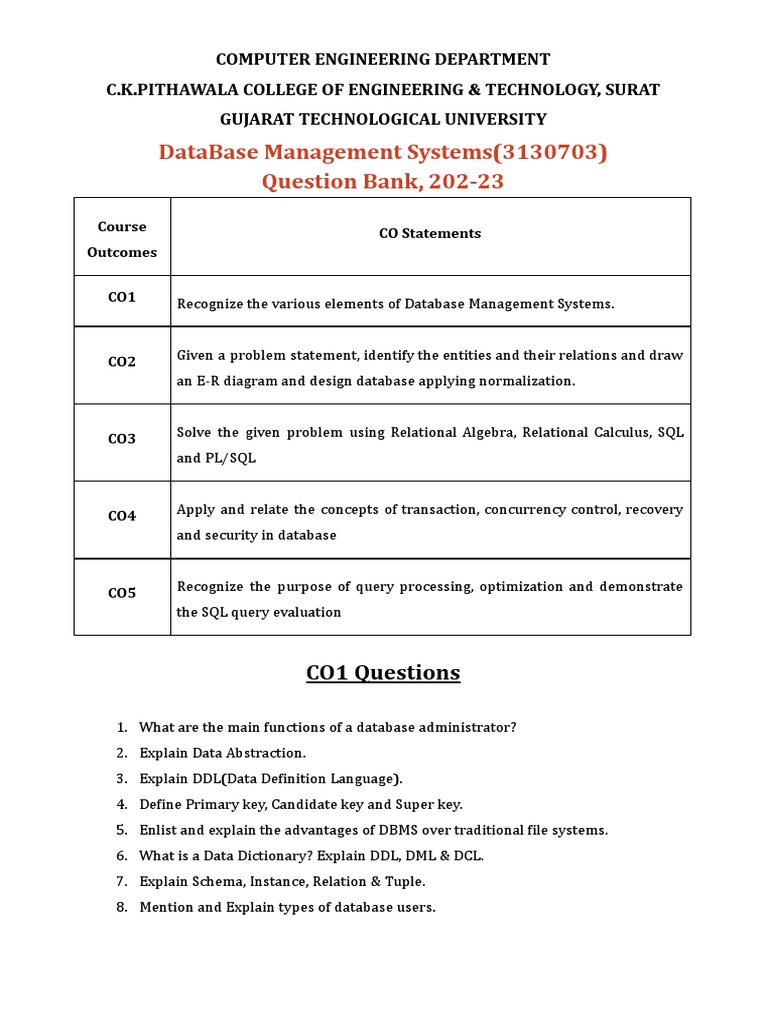DBMS Question Bank | PDF | Databases | Relational Model DBMS Question Bank | PDF | Databases | Relational Model