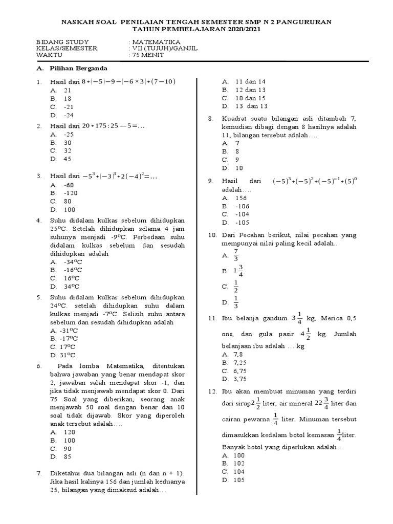 Soal Matematika Kelas 7 | PDF
