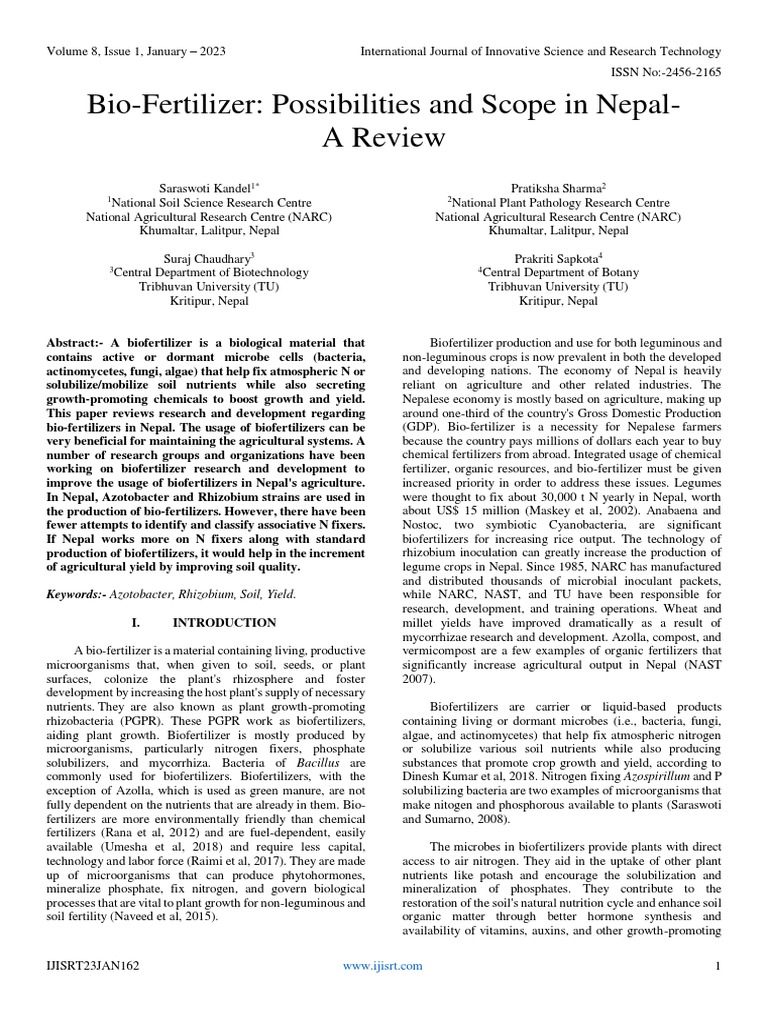Biofertilizers: Scope in Nepal's Agriculture | PDF | Soil Science | Crops