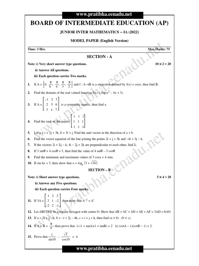 Ap Jrinter 2022 Maths1a em | PDF | Mathematical Objects | Mathematical Analysis