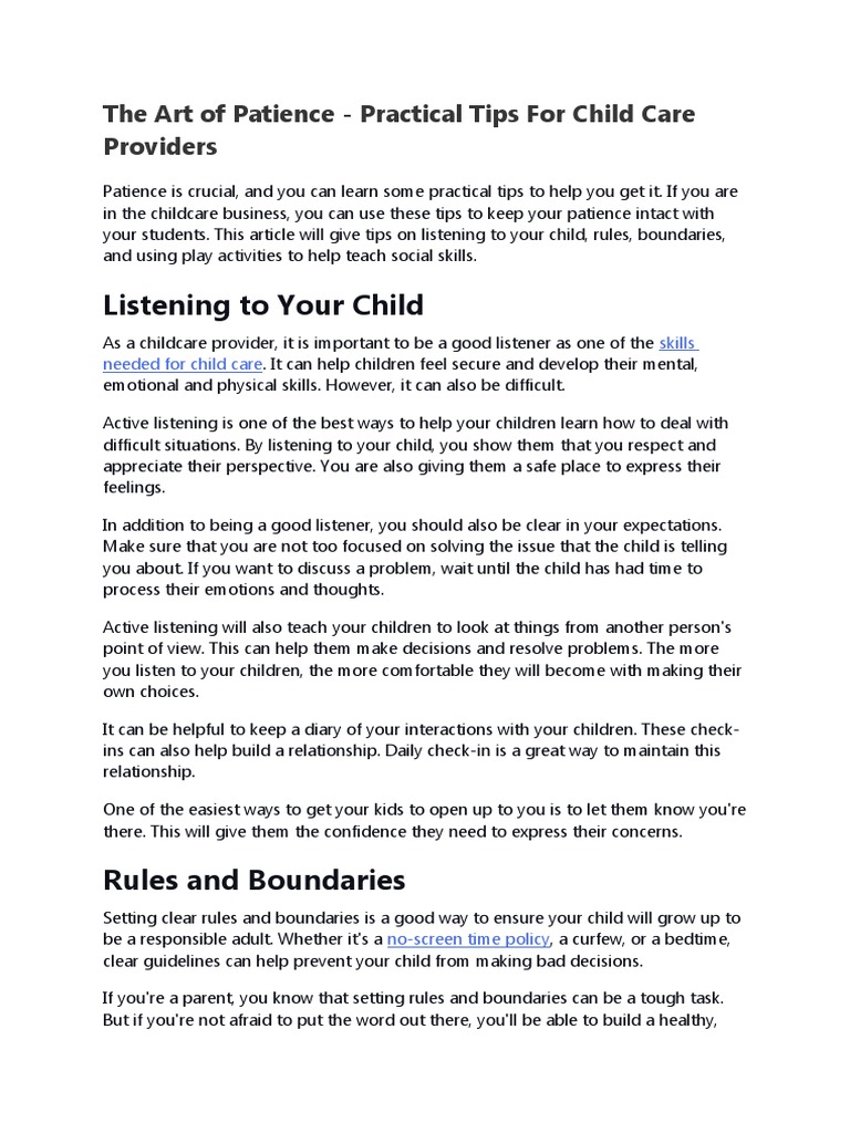 The Art of Patience | PDF | Child Care | Leadership