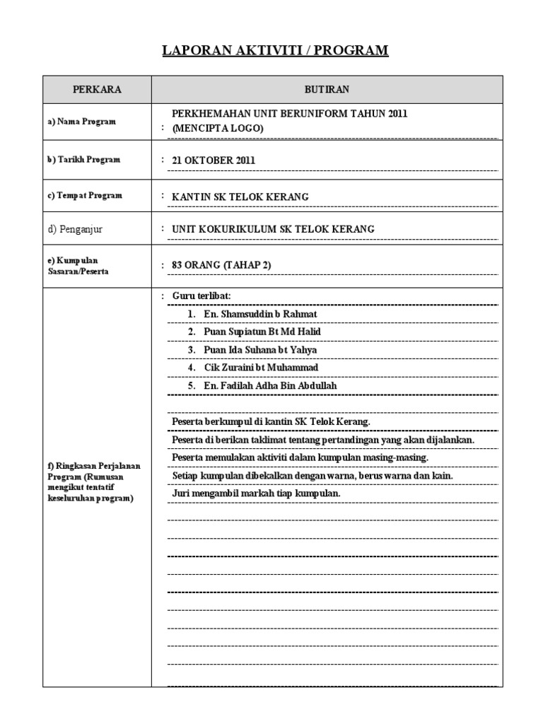 Laporan Aktiviti Perkhemahan | PDF