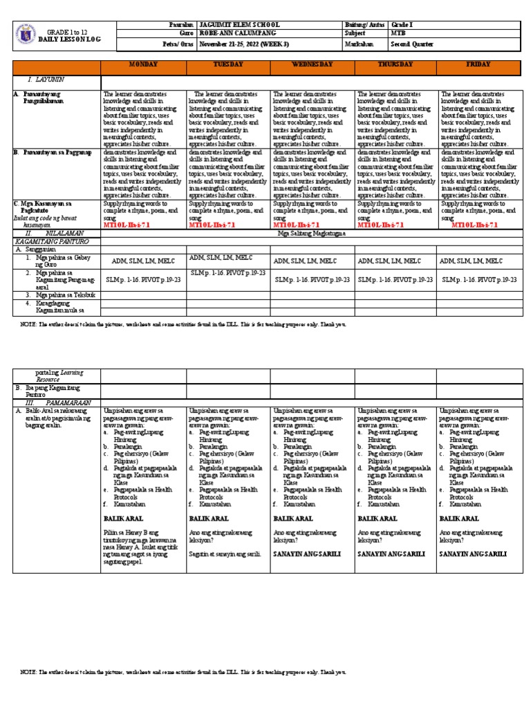 DLL MTB Q2 W3 | PDF | Vocabulary | Learning To Read