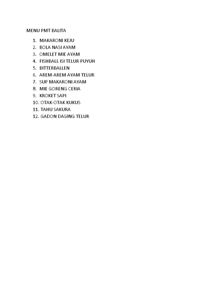 MENU BALITA YANG SEHAT DAN BERGIZI | PDF