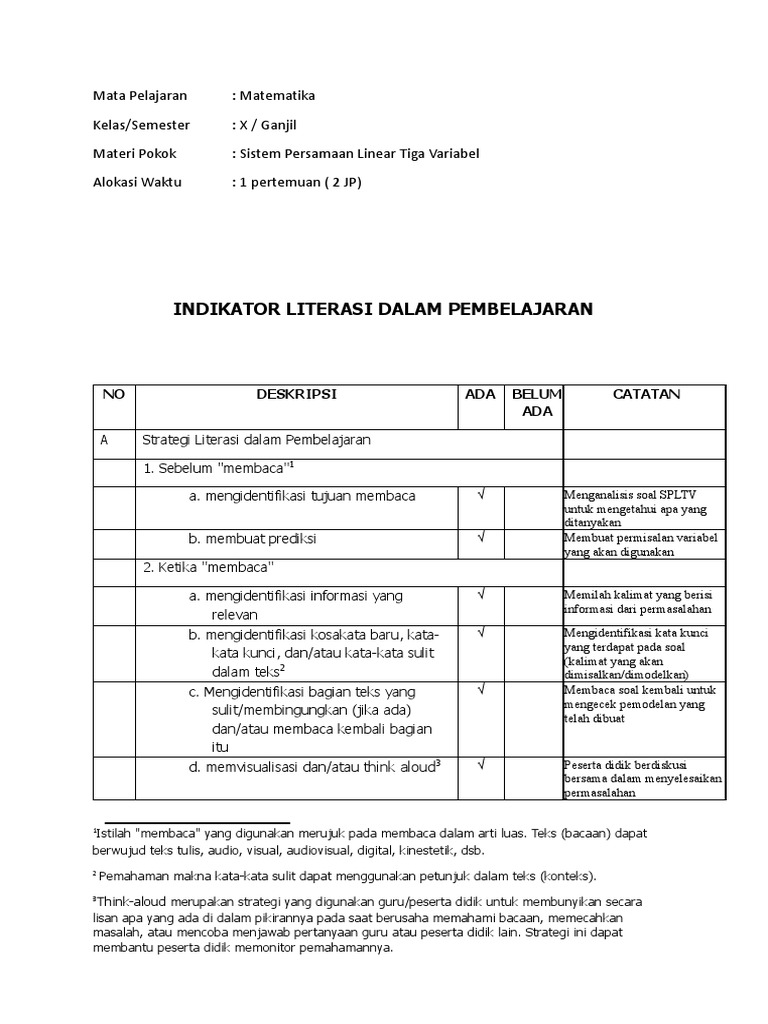 Word Indikator Literasi Dalam Pembelajaran | PDF