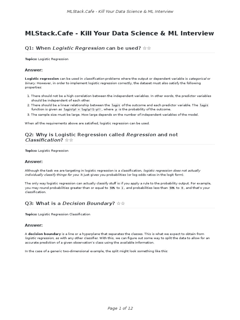 Kill Your Data Science & ML Interview with Logistic Regression | PDF | Logistic Regression ...
