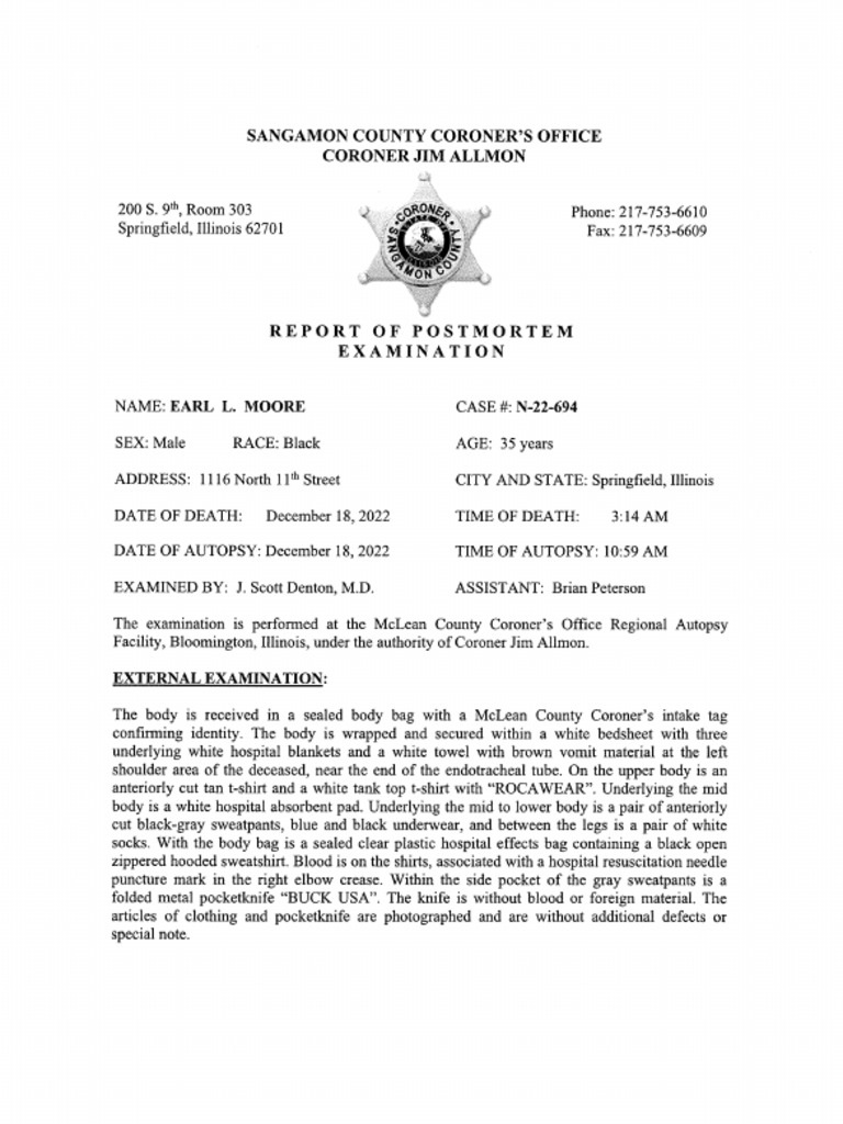 Earl Moore Jr. Final Autopsy Report Murder by Suffocation (Jan 8, 2023) - Dr. J. Scott Denton's ...
