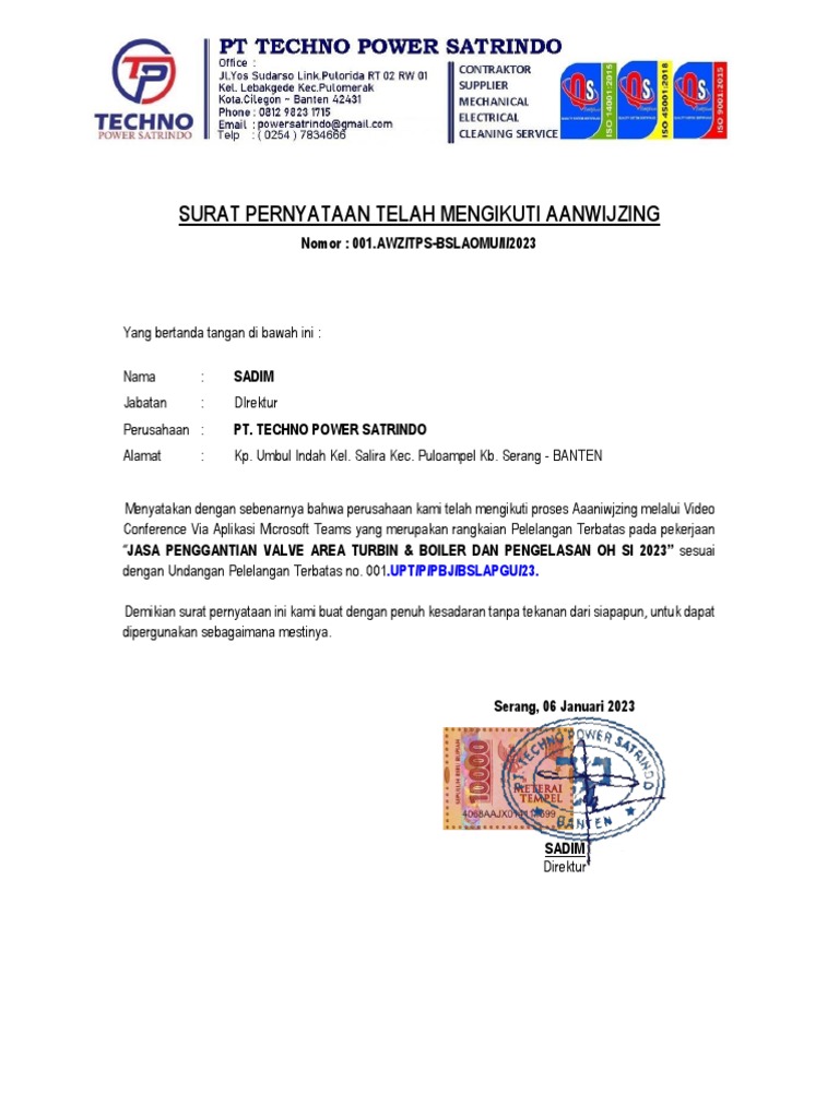 Surat Pernyataan Keikutsertaan Magenta | PDF | Teknologi & Rekayasa