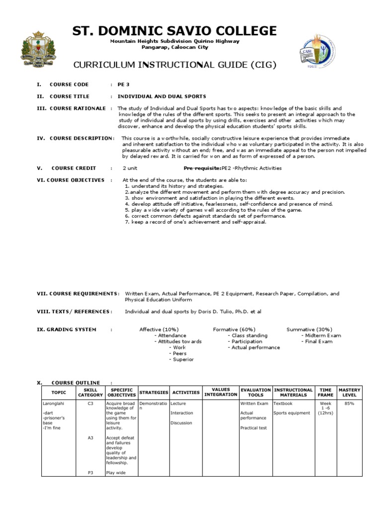 Pe3 Individual and Dual Sports | PDF | Test (Assessment) | Physical ...