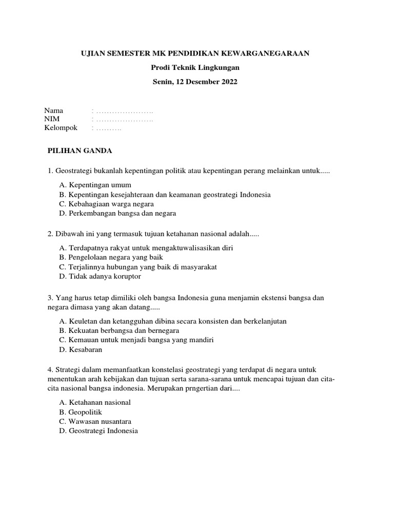 Ujian Semester MK PKN Ling | PDF