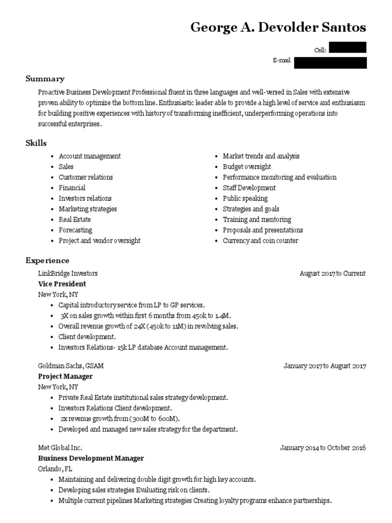 Resume of George Santos | PDF | Goldman Sachs | Business