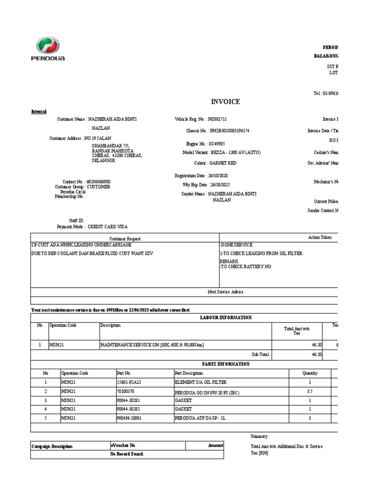 Repair Order Invoice | PDF | Land Vehicles | Car