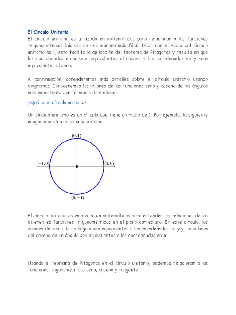 El Círculo Unitario | PDF | Funciones trigonométricas | Geometría