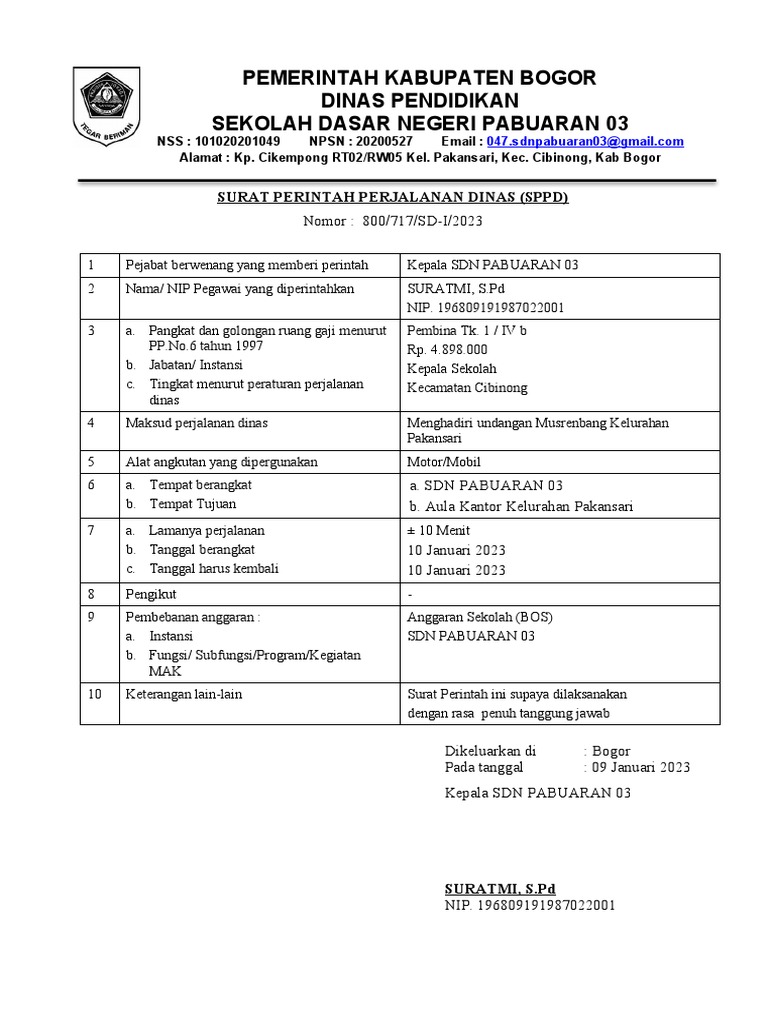 Surat Perintah Perjalanan Dinas (SPPD) | PDF
