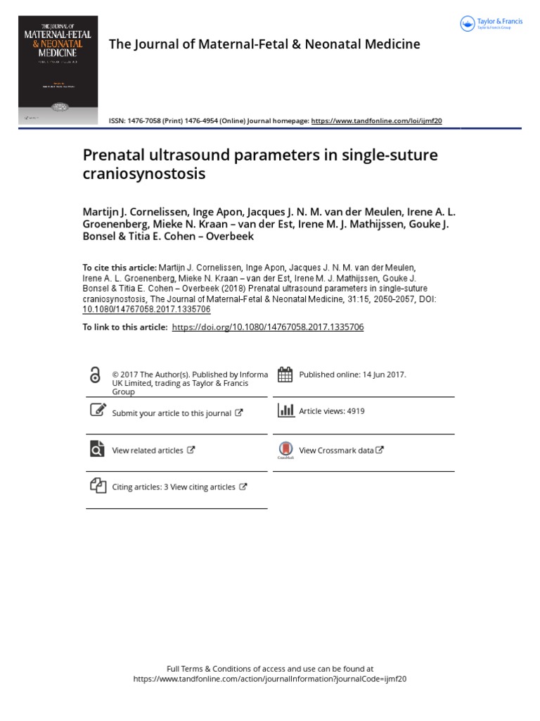 Prenatal Ultrasound Parameters in Single Suture Craniosynostosis | PDF | Medical Specialties ...
