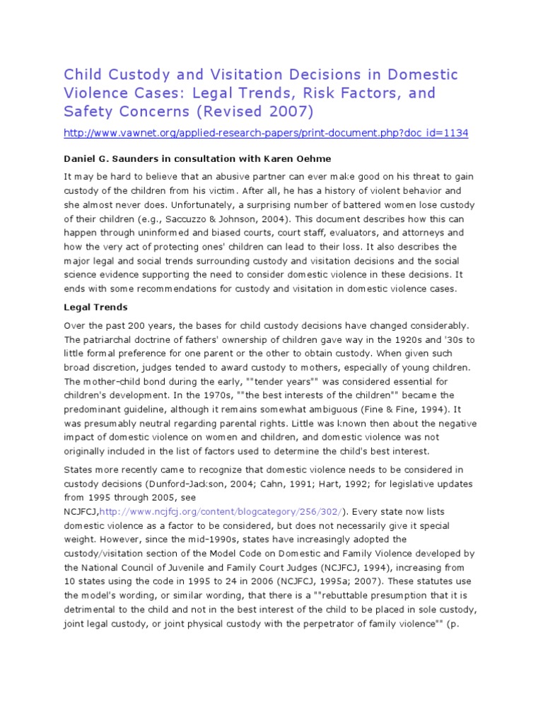 Child Custody and Visitation Decisions in Domestic Violence Cases | PDF ...