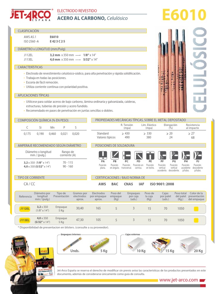 Ficha Tecnica Jet Arco E6010 | PDF | Soldadura | Construcción
