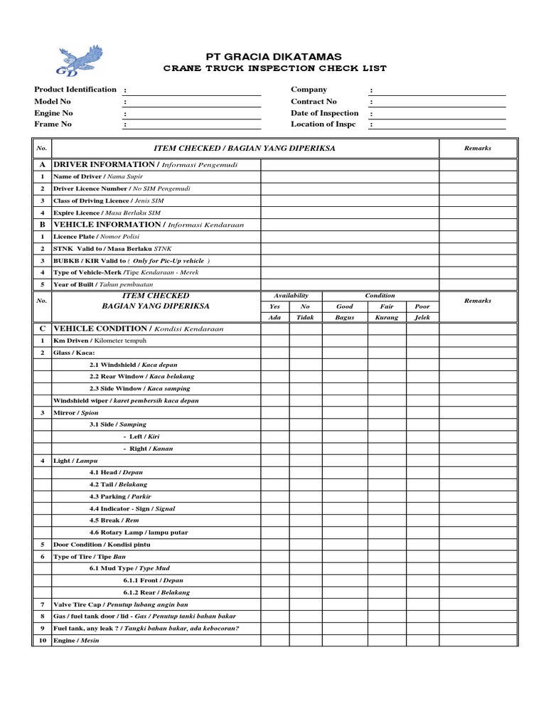 INSPECTION CHECKLIST | PDF | Car | Manufactured Goods