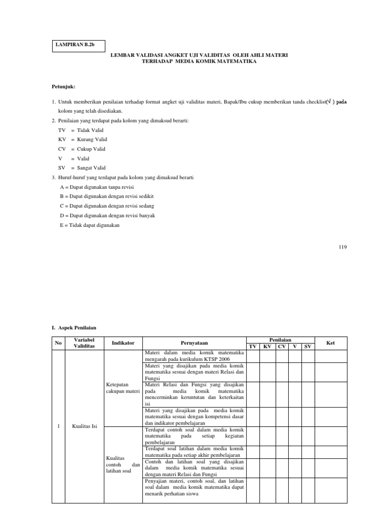 B.2b LEMBAR VALIDASI ANGKET UJI VALIDITAS OLEH AHLI MATERI | PDF
