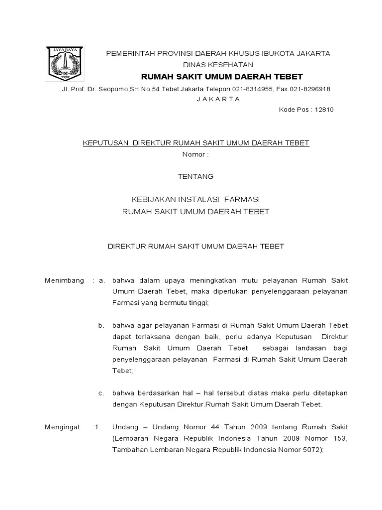 Kebijakan Instalasi Farmasi 2020 Final | PDF