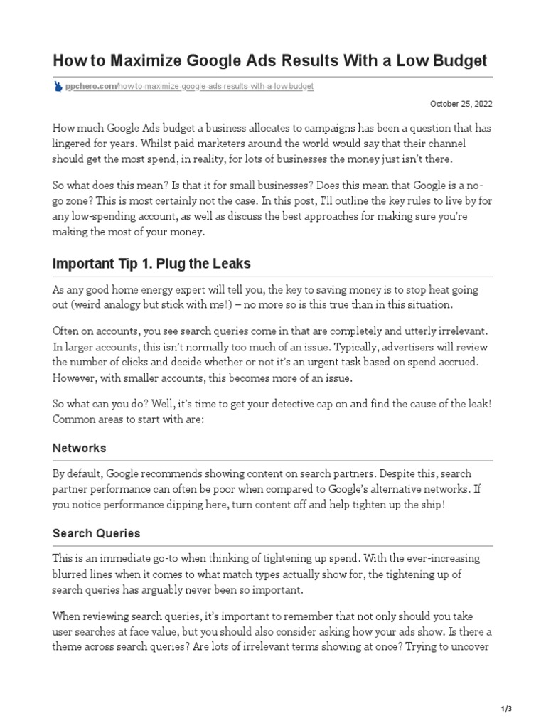 How To Maximize Google Ads Results With A Low Budget | PDF | Marketing ...