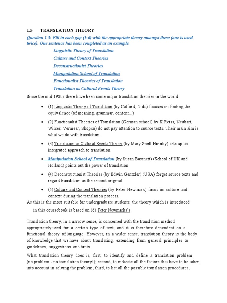 THEORIES OF TRANSLATION Gap Filling | PDF